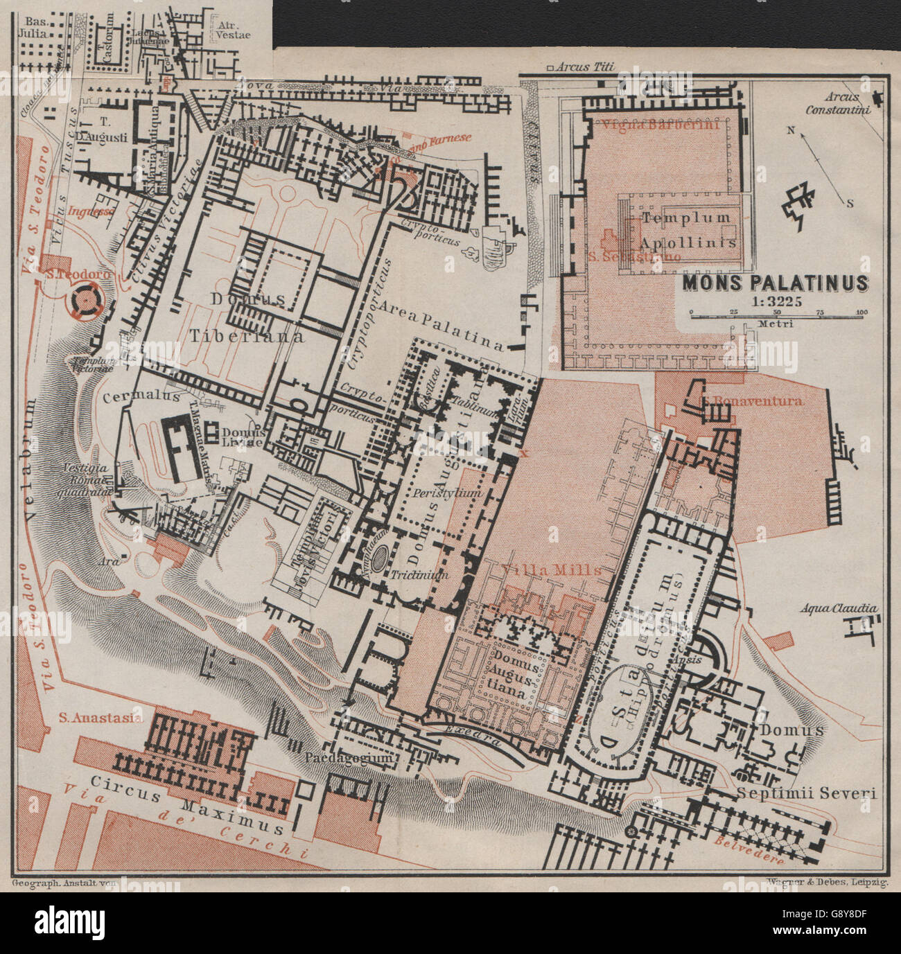 Il Colle Palatino. MONS PALATINUS piano di massa. Roma Roma mappa, 1909 ...