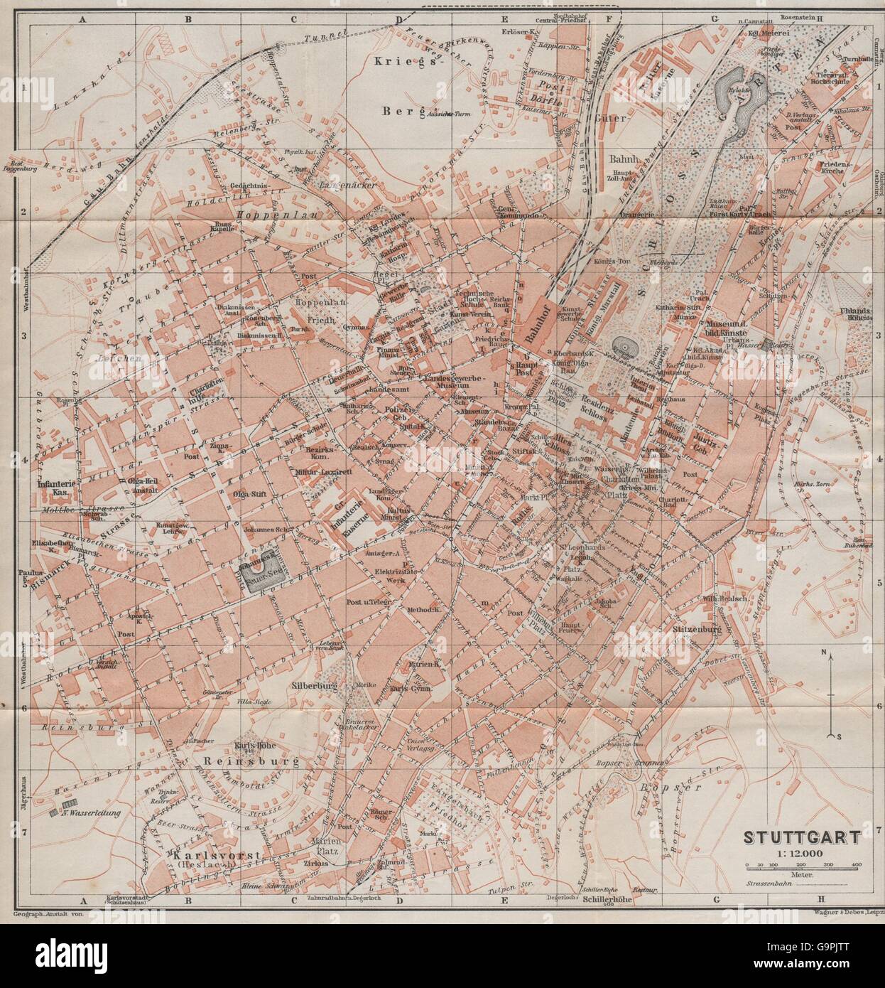Stoccarda città antica città stadtplan. Baden-Württemberg karte, 1910 ...