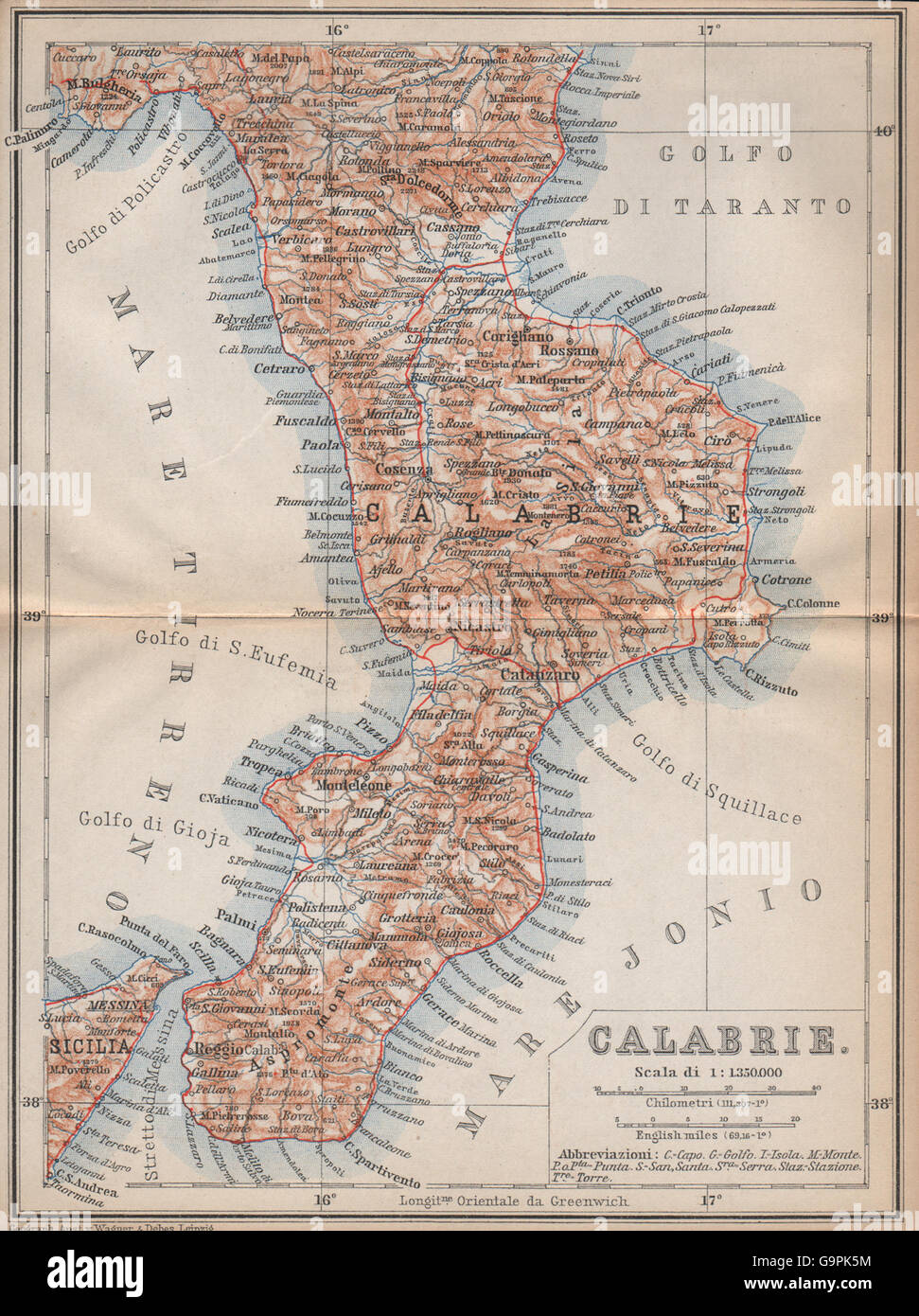CALABRIA. CALABRIE. Mappa generale. Italia mappa. BAEDEKER, 1896 Foto ...