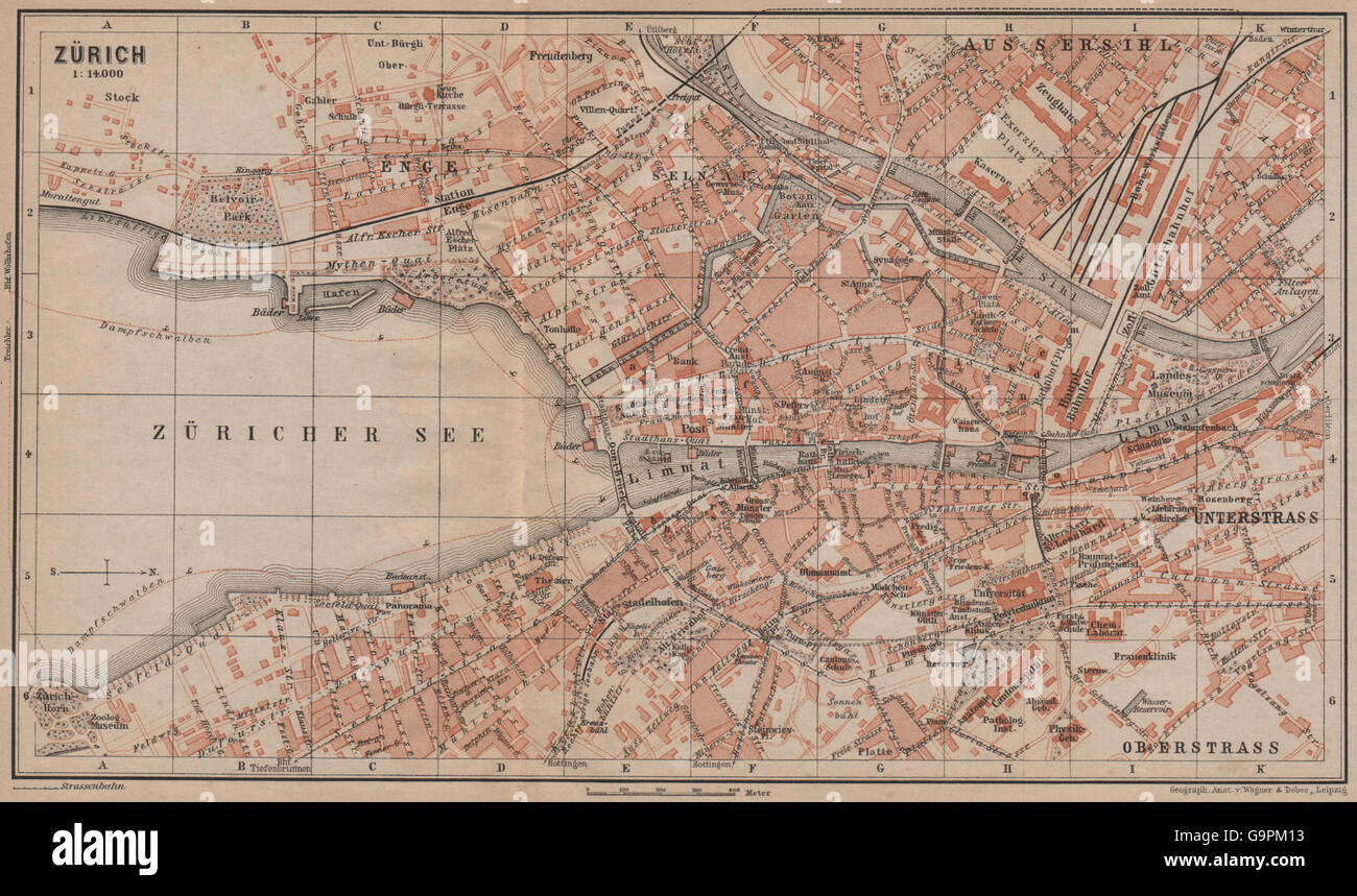 Zurigo. Zurigo. town city stadtplan. La Svizzera Suisse Schweiz, 1899 ...