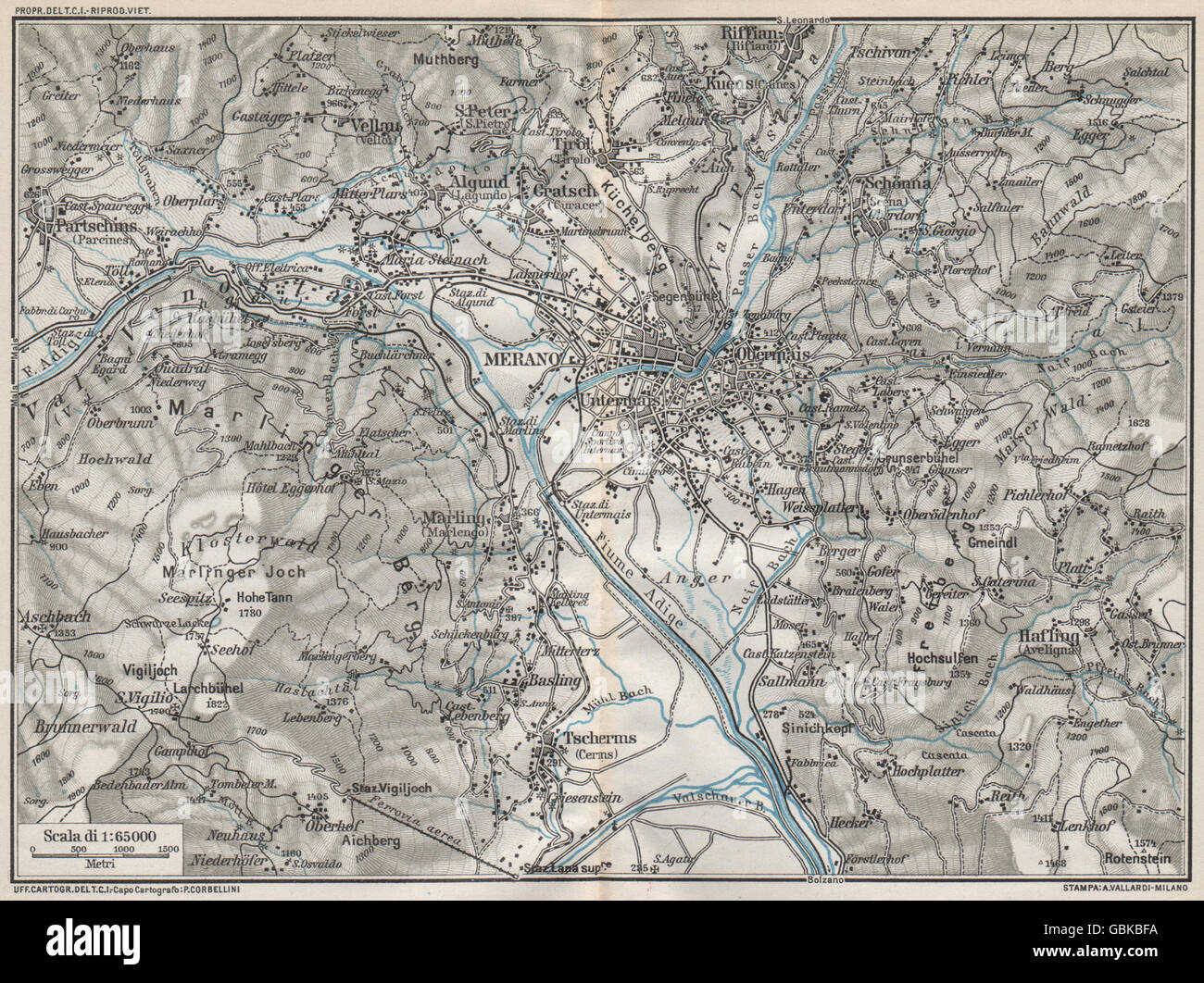 MERANO e dintorni. Vintage map piano. L'Italia, 1924 Foto stock - Alamy