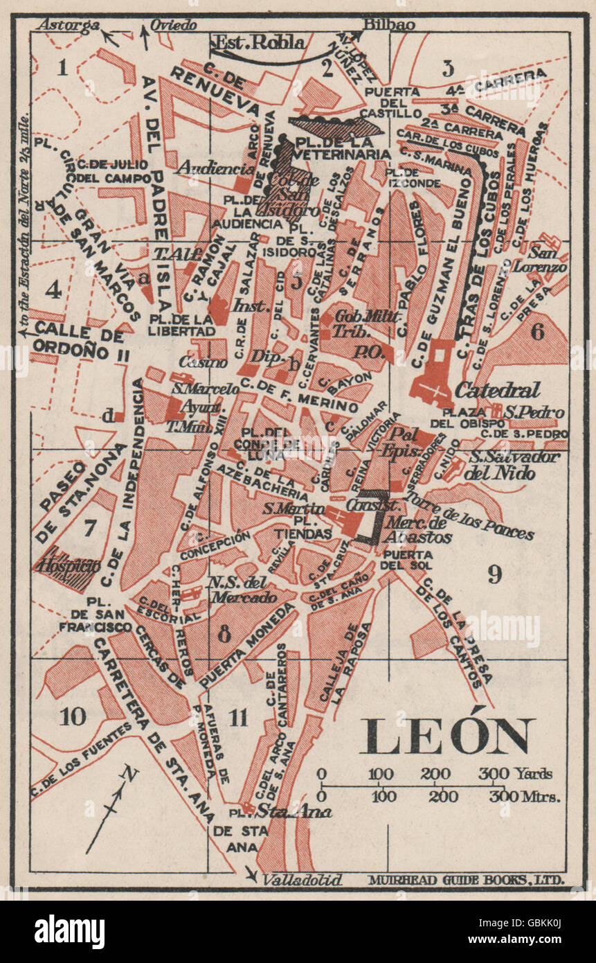 LEON LEÓN. Vintage town mappa della città piano. Spagna, 1930 Foto ...