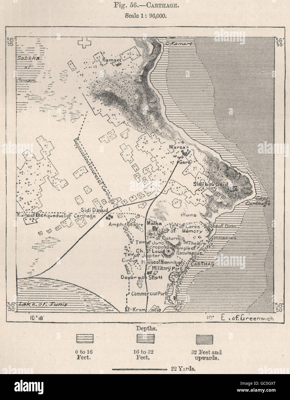 Cartagine. La Tunisia, 1885 Mappa antichi Foto stock - Alamy