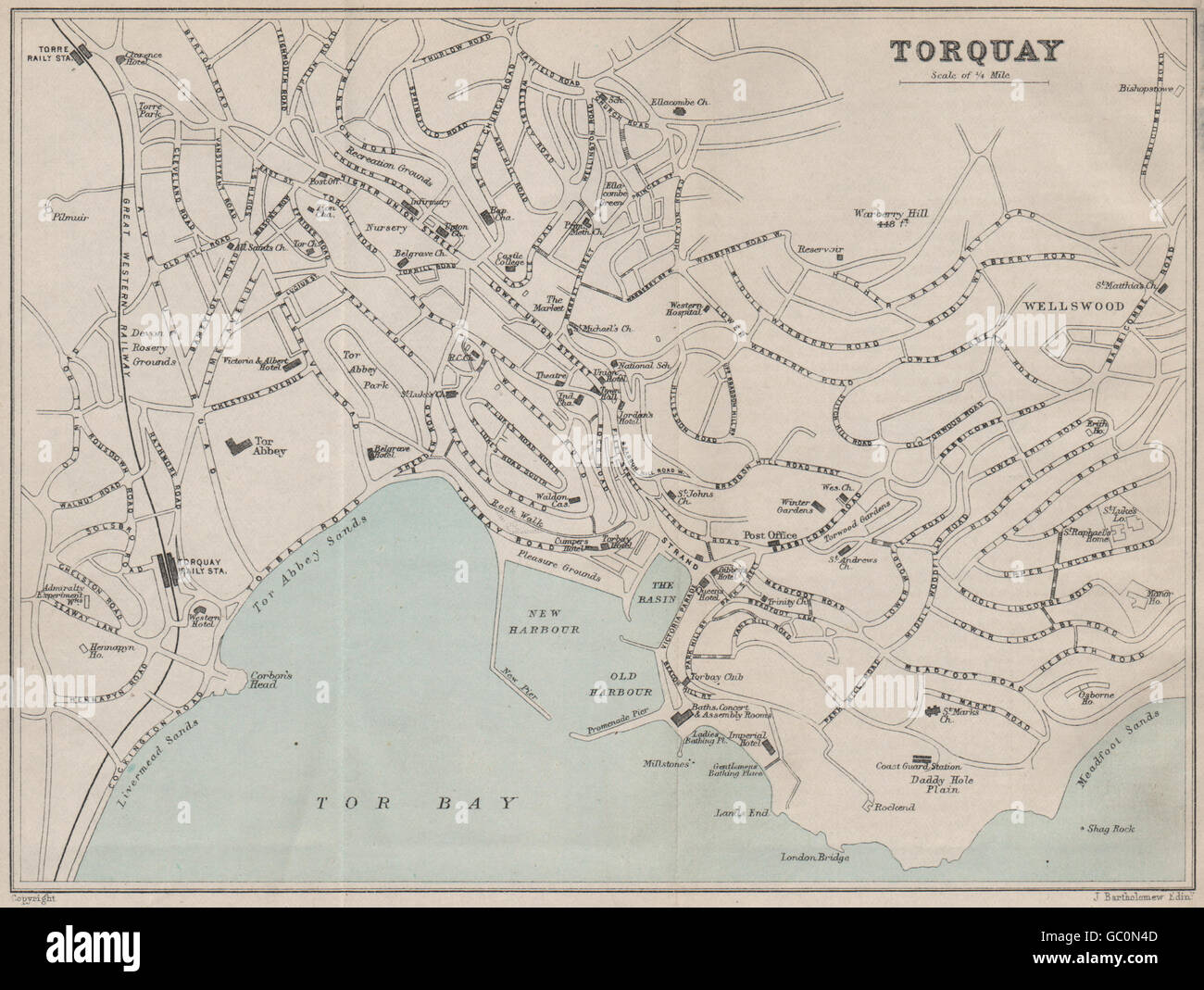 TORQUAY town/city plan. Devon. Bartolomeo, 1892 Mappa antichi Foto ...