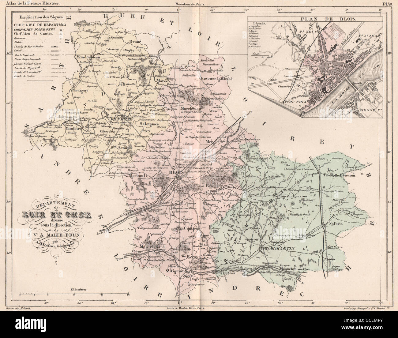 LOIR-et-Cher. Carte du département. Plan de Blois. MALTE-Brun, 1852 ...