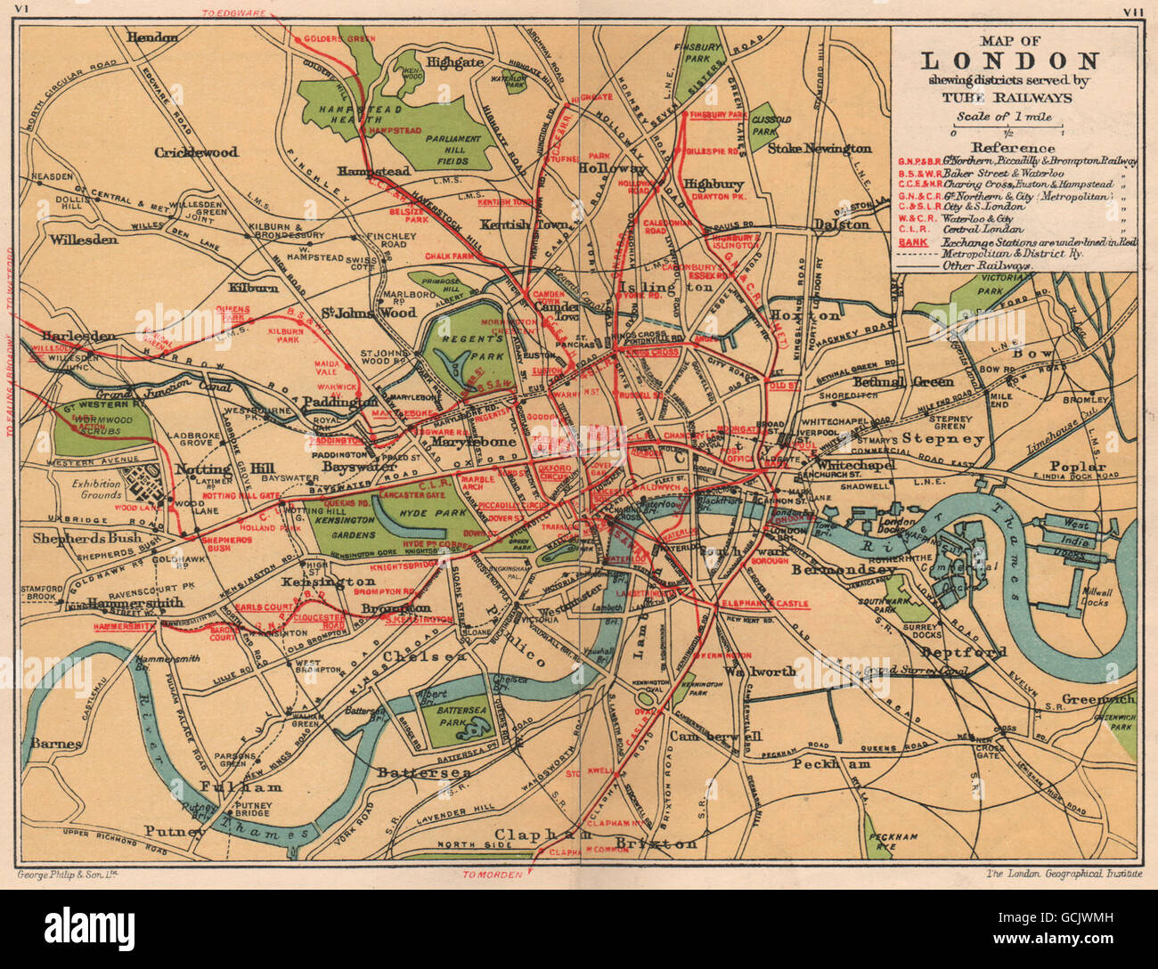 La metropolitana di Londra. Tubo Vintage & Mappa ferroviaria w/ linea ...