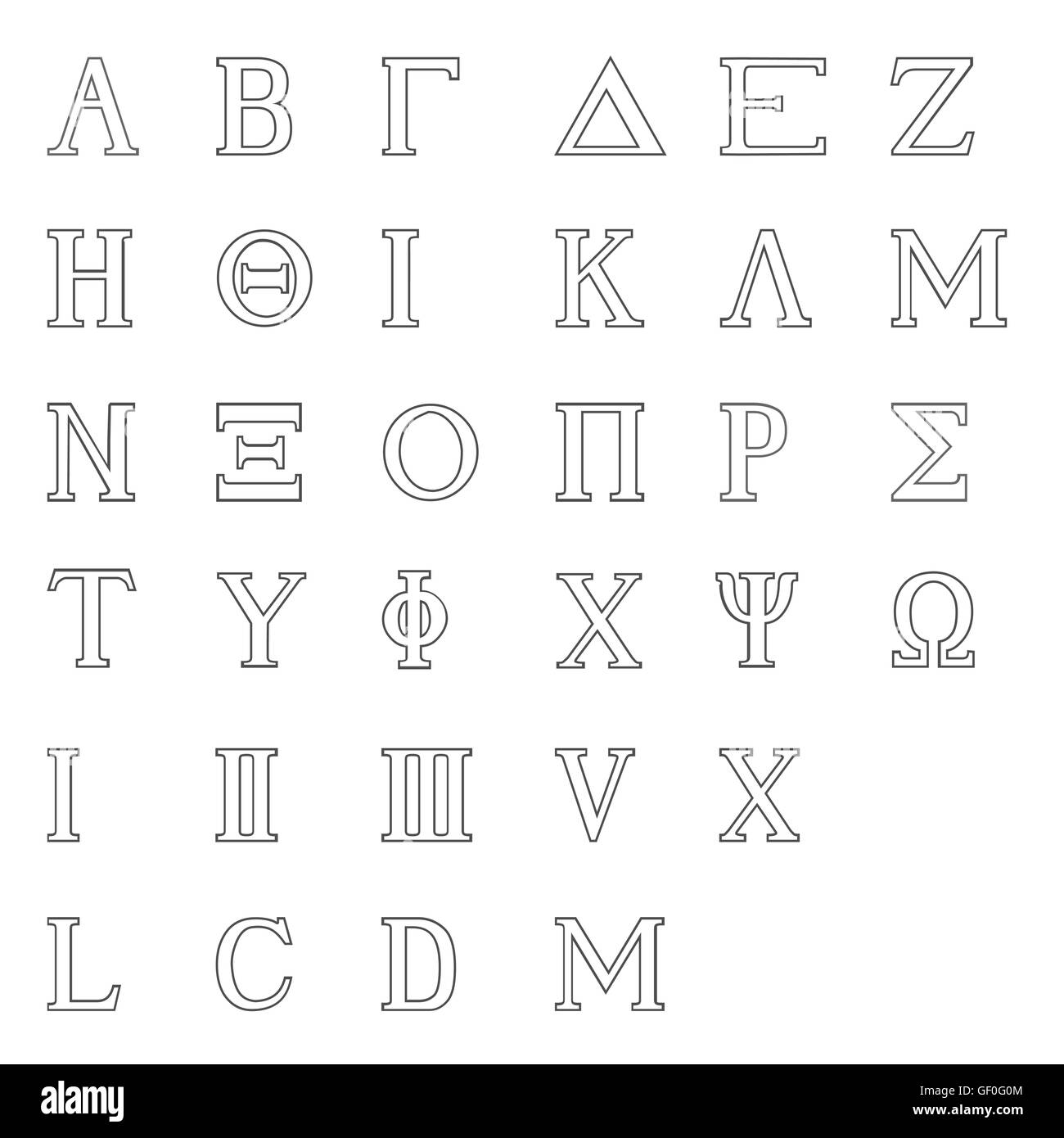 Le lettere dell'alfabeto greco con numeri Immagine e Vettoriale - Alamy