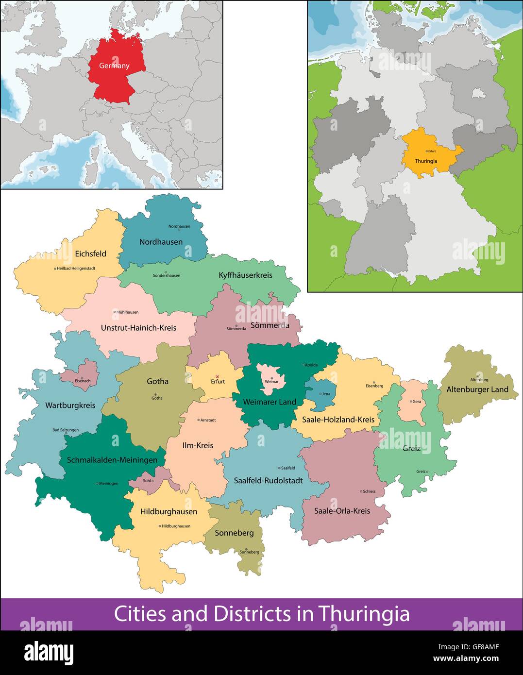 Mappa della turingia Immagini Vettoriali Stock - Alamy
