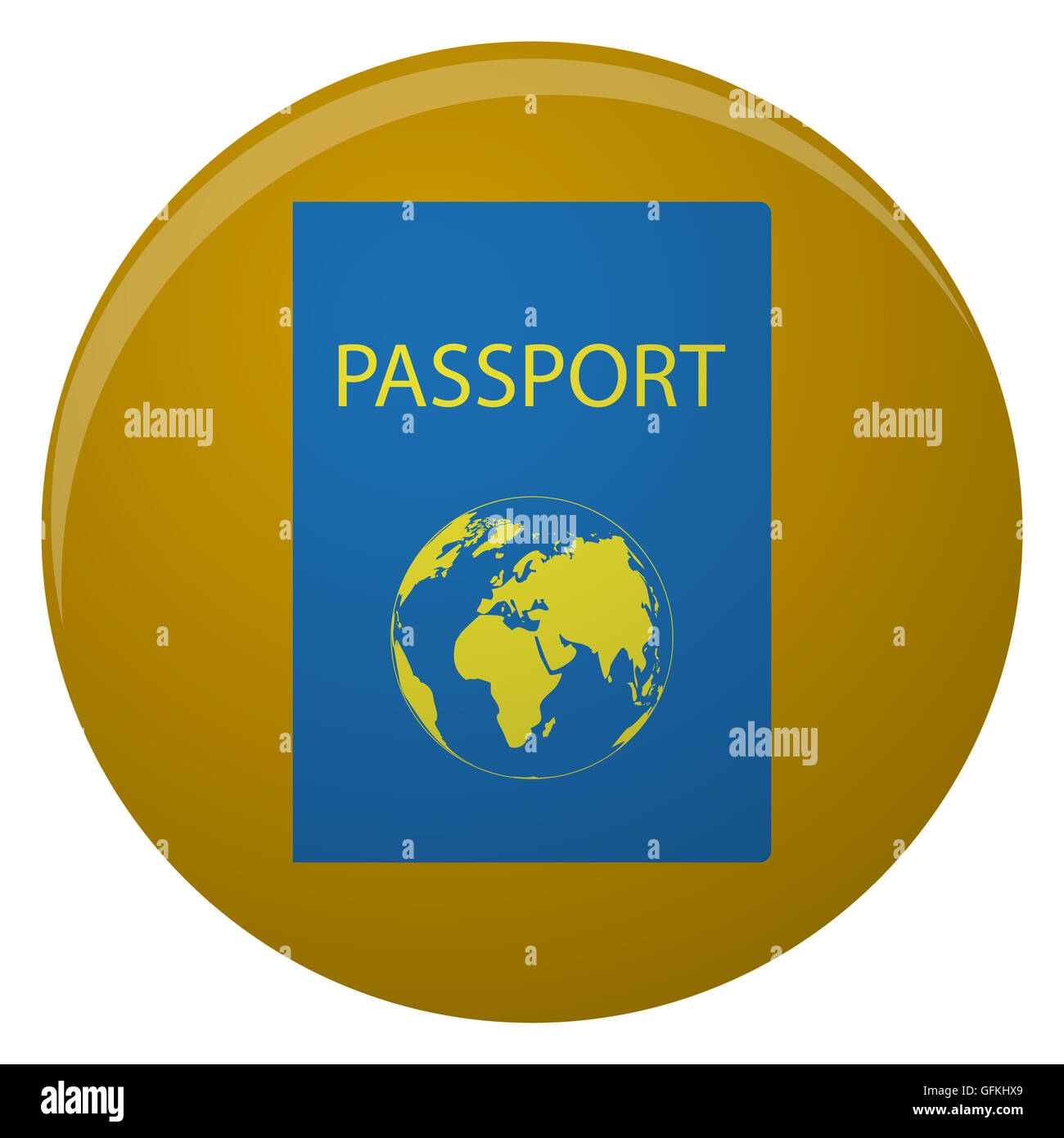 Icona del passaporto con golden world map. Il passaporto per viaggiare ...