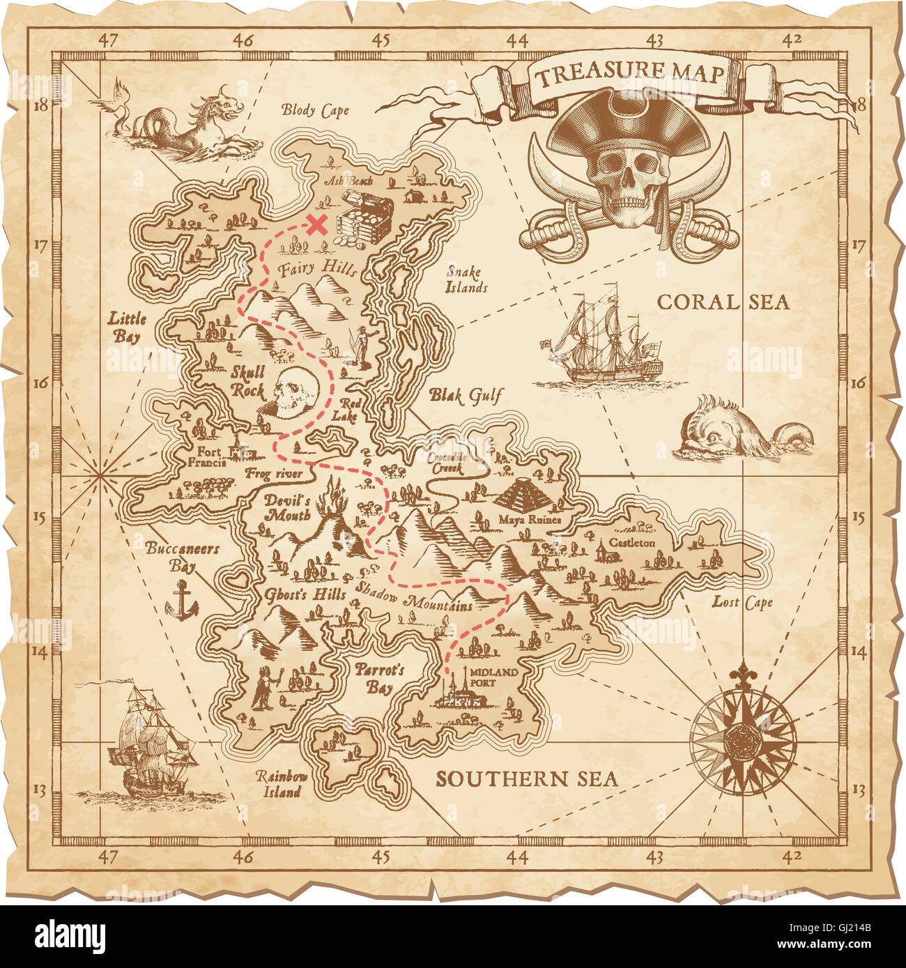 Bordo Mappa Del Tesoro Mappa Del Tesoro, Mappa Del Tesoro S, Angolo,