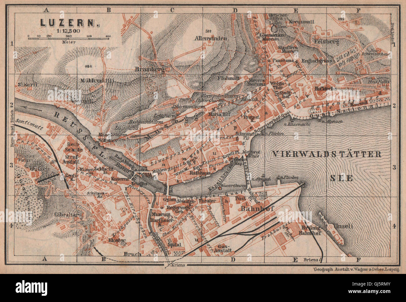 Lucerna LUZERN. town city stadtplan. La Svizzera Suisse Schweiz, 1893 ...