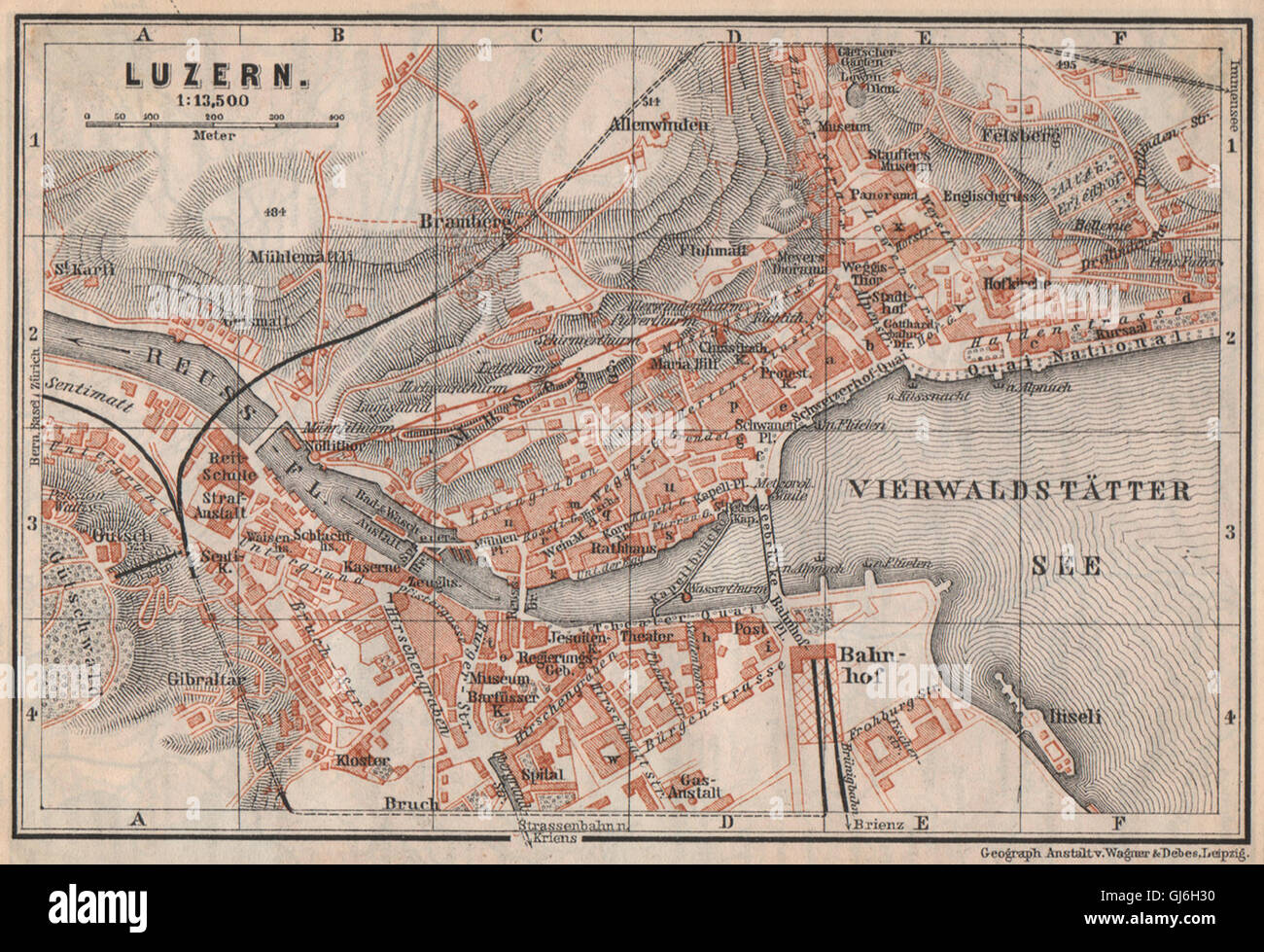 Lucerna LUZERN. town city stadtplan. La Svizzera Suisse Schweiz, 1897 ...