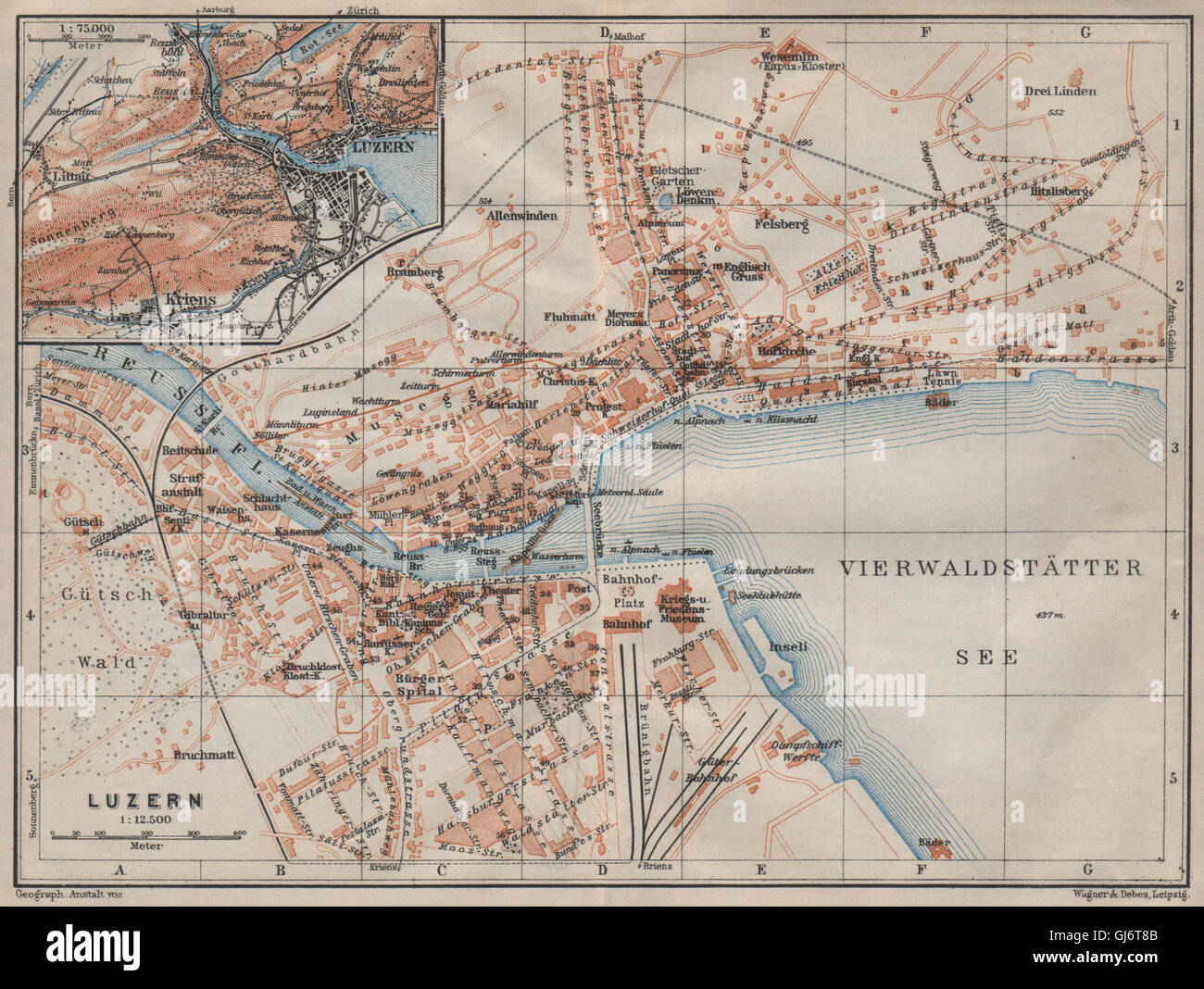 Lucerna LUZERN. town city stadtplan. La Svizzera Suisse Schweiz, 1905 ...