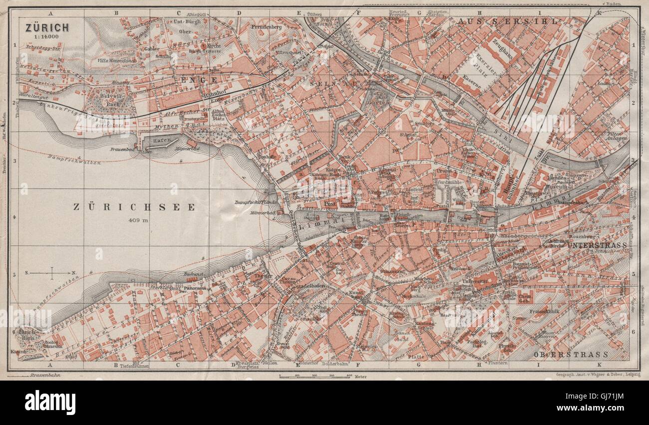Zurigo. Zurigo. town city stadtplan. La Svizzera Suisse Schweiz, 1911 ...