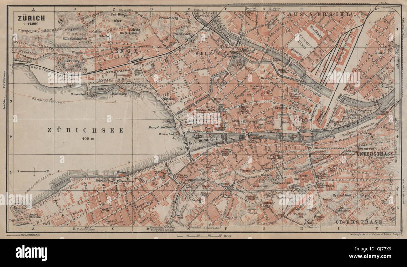 Zurigo. Zurigo. town city stadtplan. La Svizzera Suisse Schweiz, 1920 ...