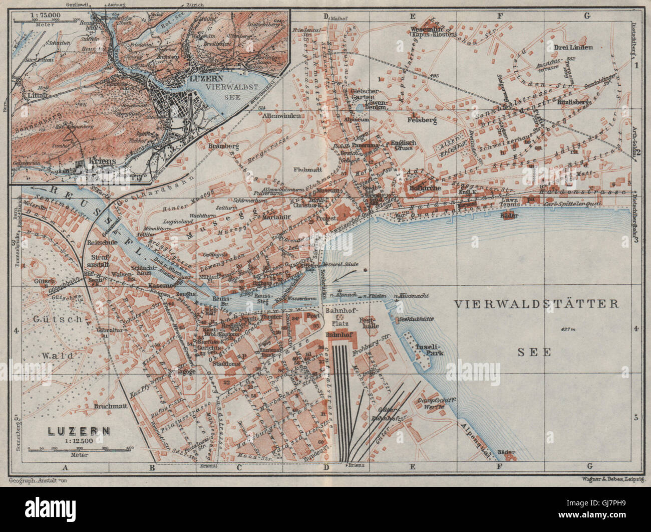 Lucerna LUZERN. town city stadtplan. La Svizzera Suisse Schweiz, 1928 ...