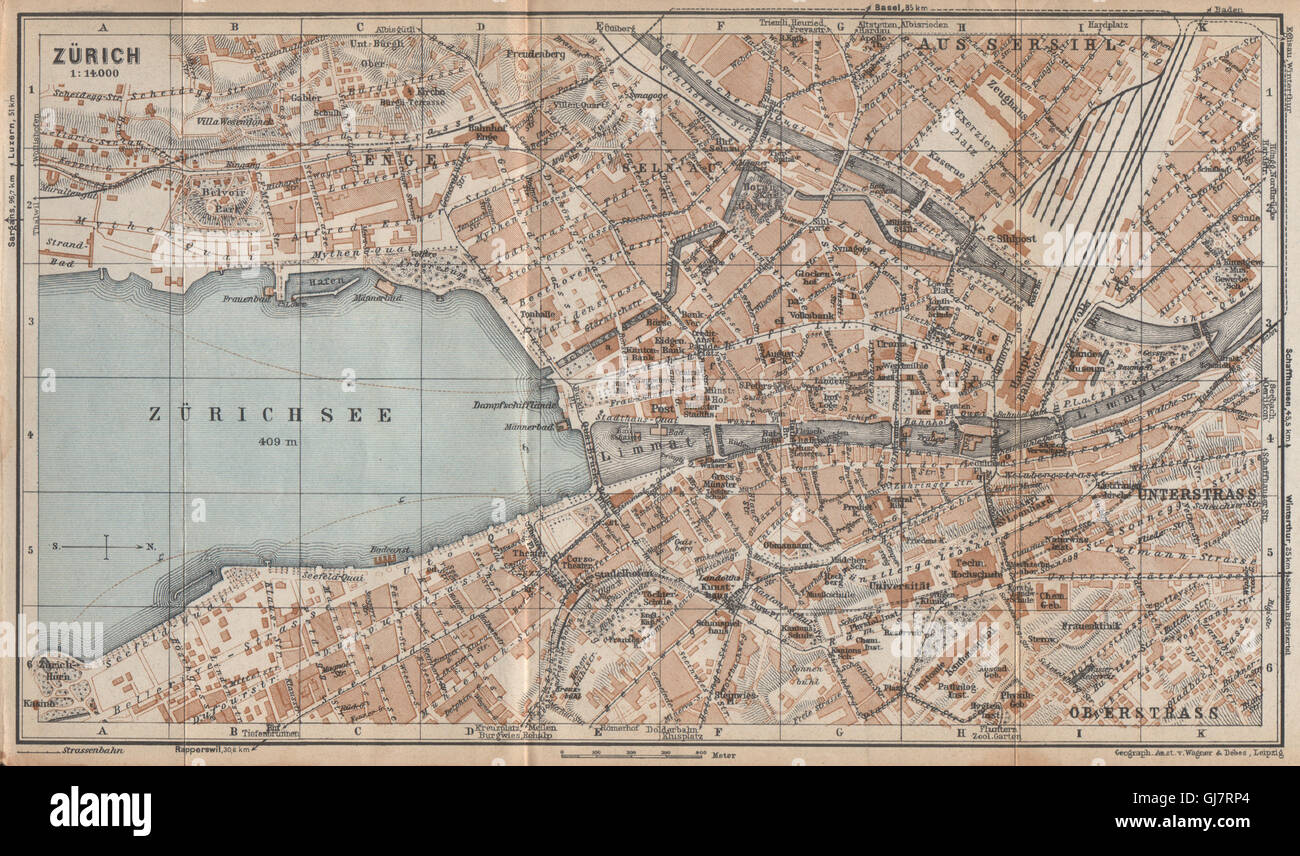 Zurigo. Zurigo. town city stadtplan. La Svizzera Suisse Schweiz, 1938 ...