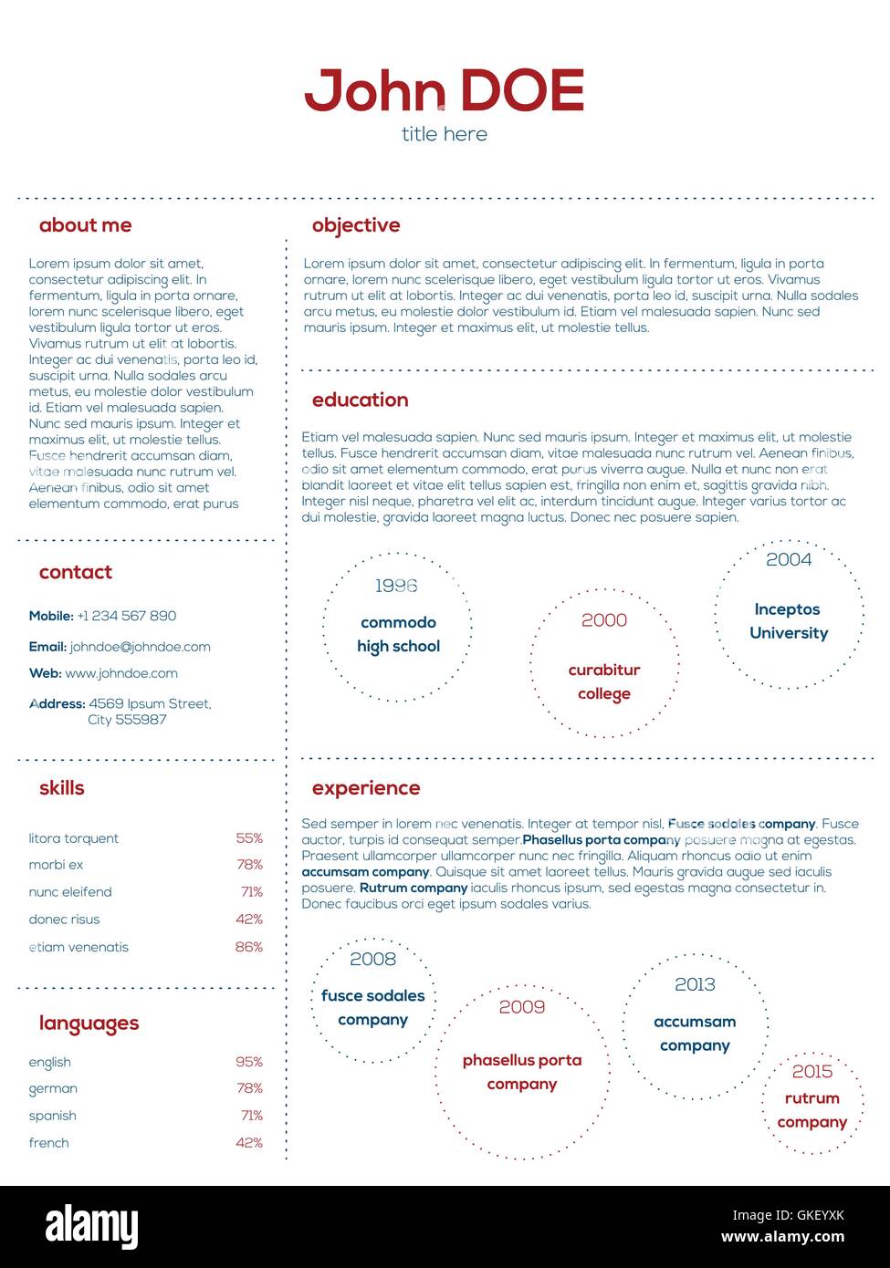 Resume cv curriculum vitae template Immagini senza sfondo e Foto Stock ...