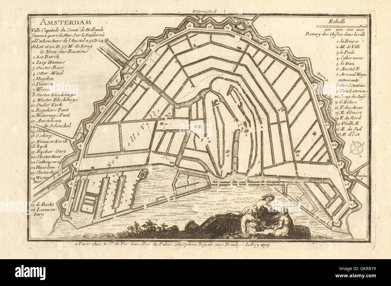 Amsterdam. Pianta della città e fortificazioni. Paesi Bassi. DE FER ...