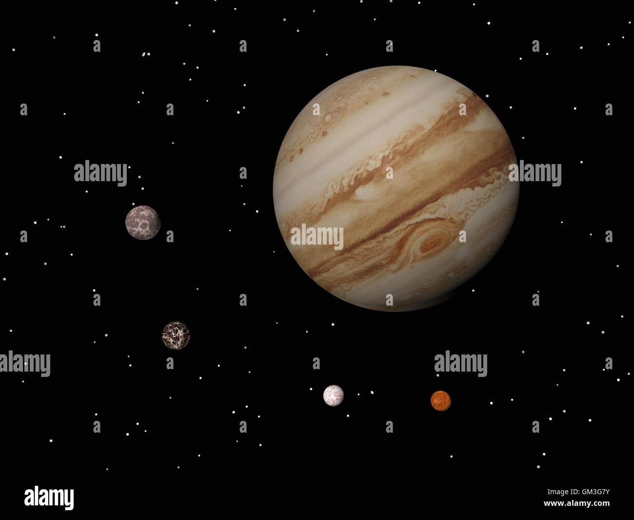 Giove e quattro satelliti galileiani di Giove (Callisto, Ganym Foto ...