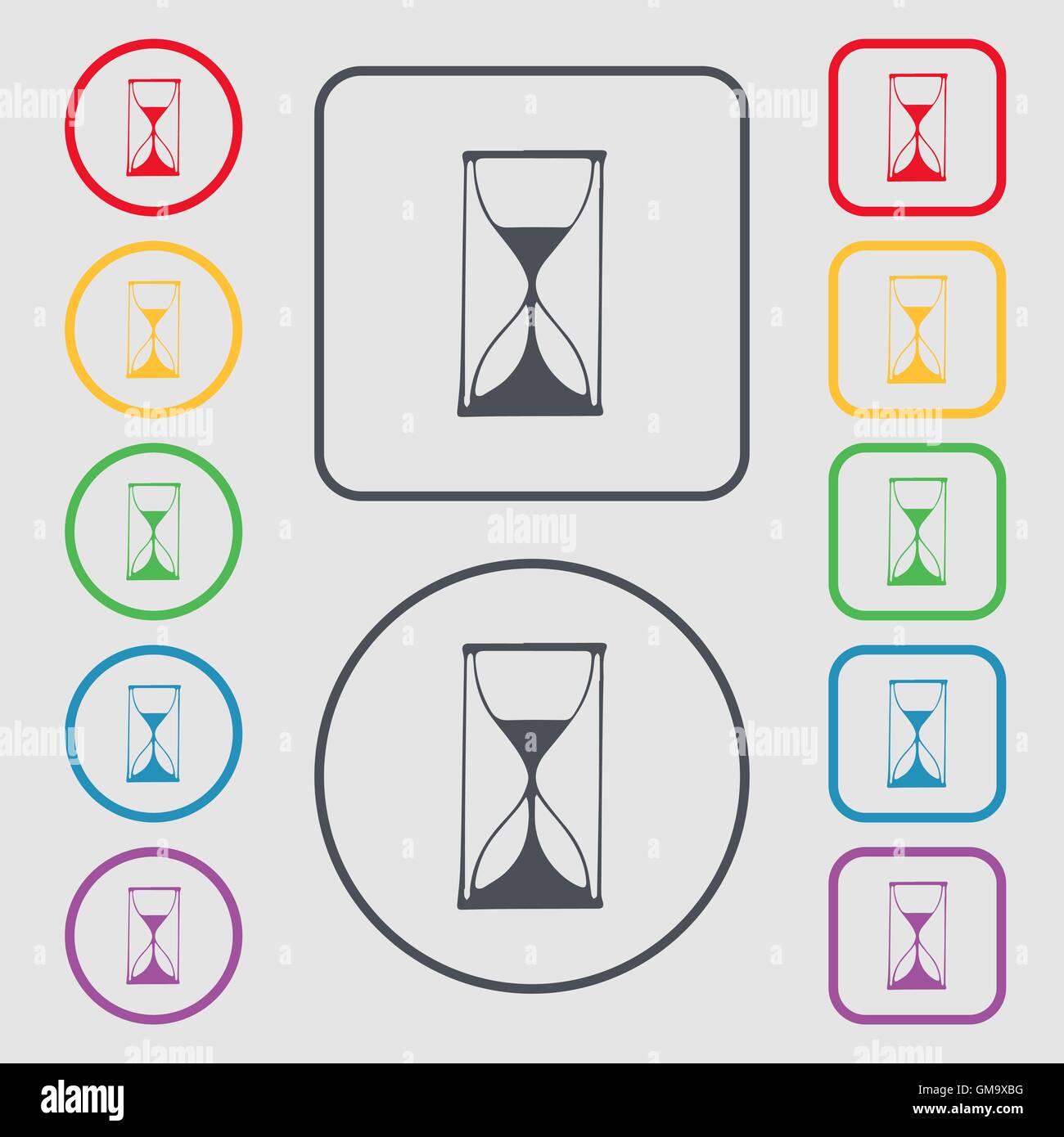 Clessidra icona segno. Sabbia simbolo del timer. Simboli sul Round e i ...