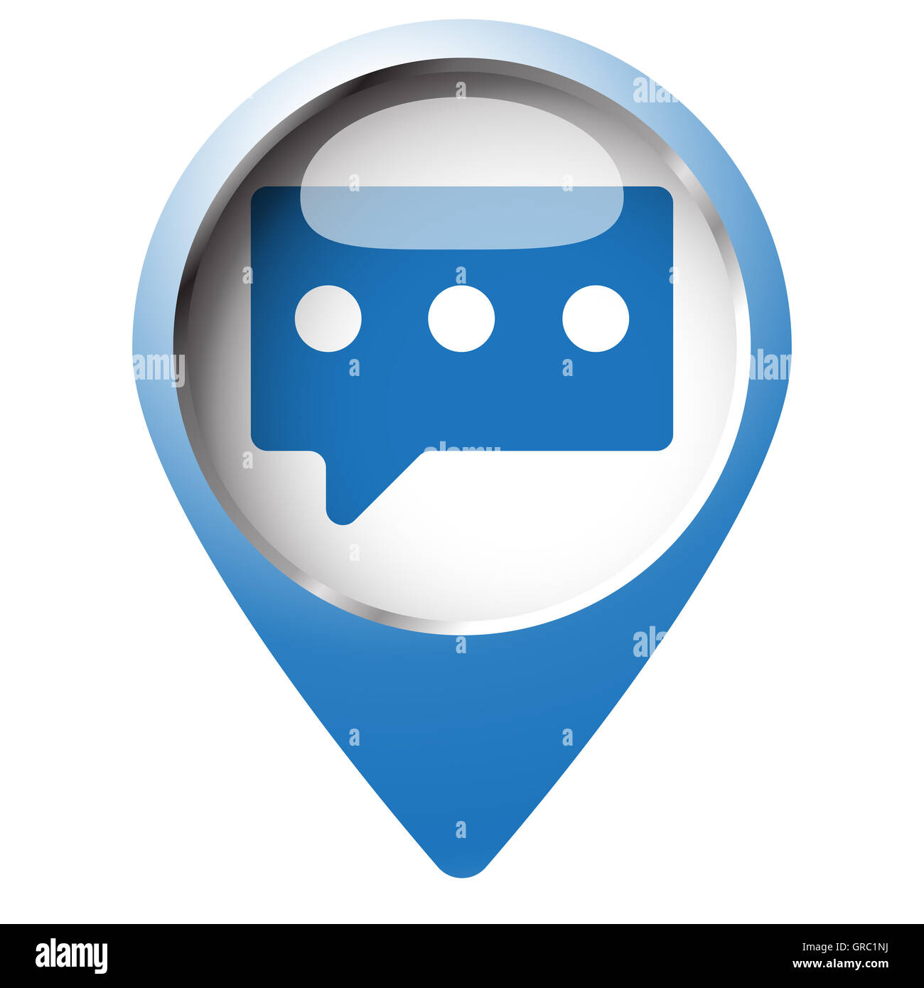 Mappa pin simbolo con l'icona del messaggio. Simbolo blu su sfondo ...