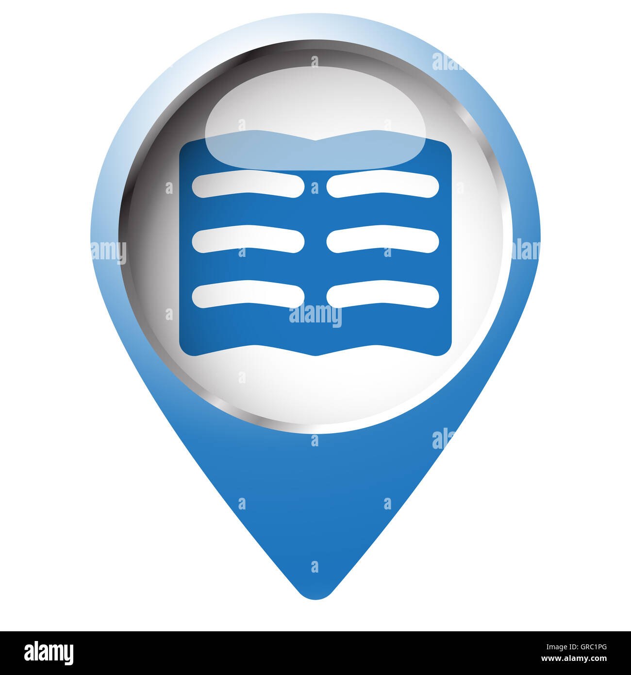 Mappa pin simbolo con icona di testo. Simbolo blu su sfondo bianco Foto ...