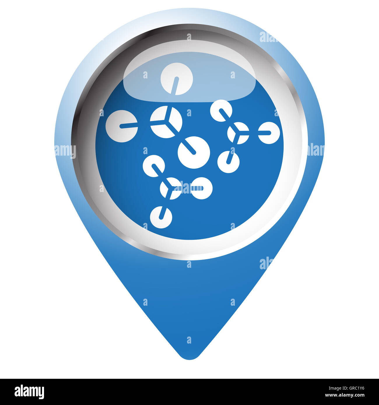 Mappa simbolo pin con molecole icona. Simbolo blu su sfondo bianco Foto ...