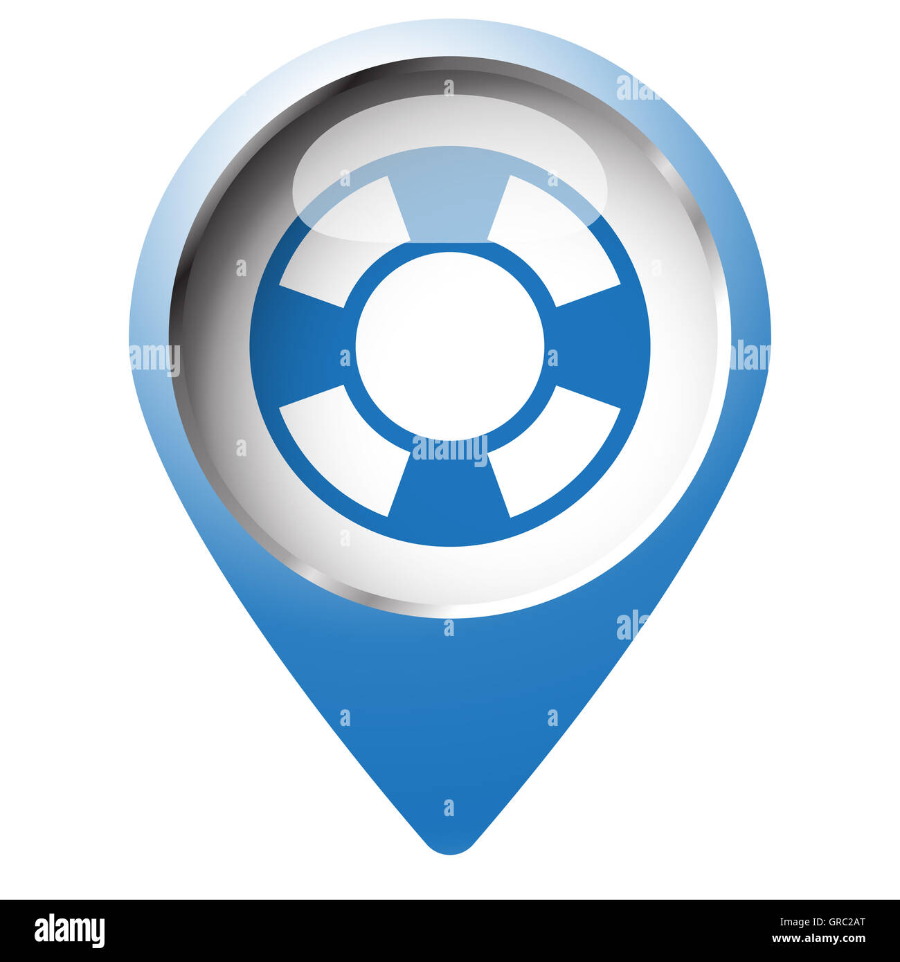 Mappa pin simbolo con salvagente icona. Simbolo blu su sfondo bianco ...