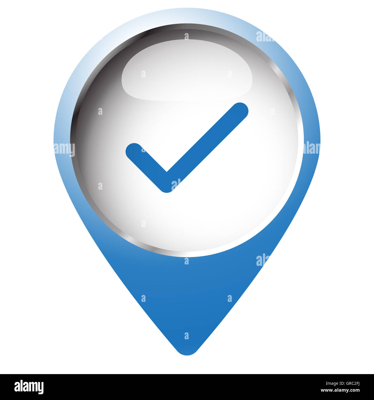 Mappa pin simbolo con l'icona conferma. Simbolo blu su sfondo bianco ...