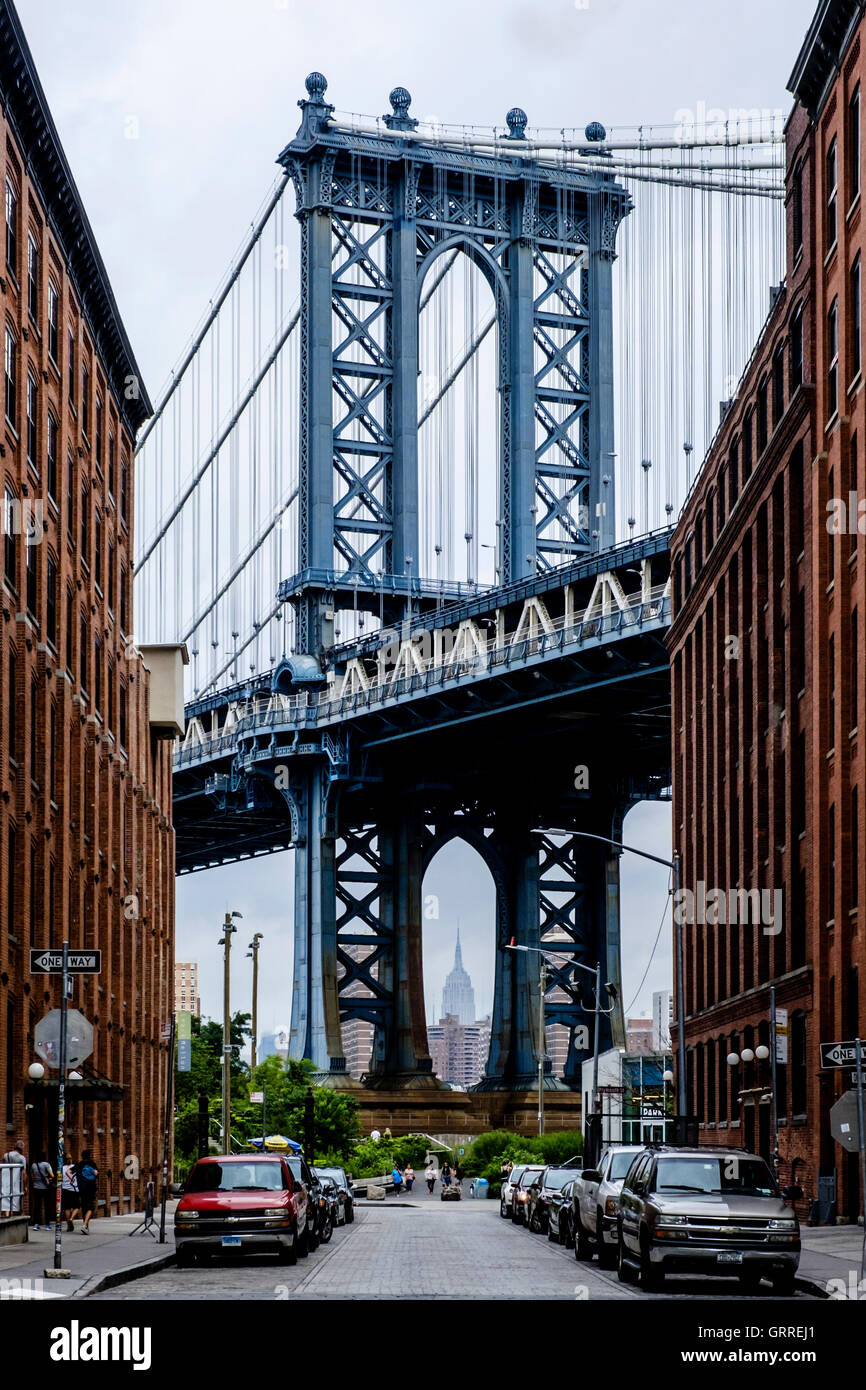 La famosa vista di Manhattan Bridge come visto da Brooklyn verso ...