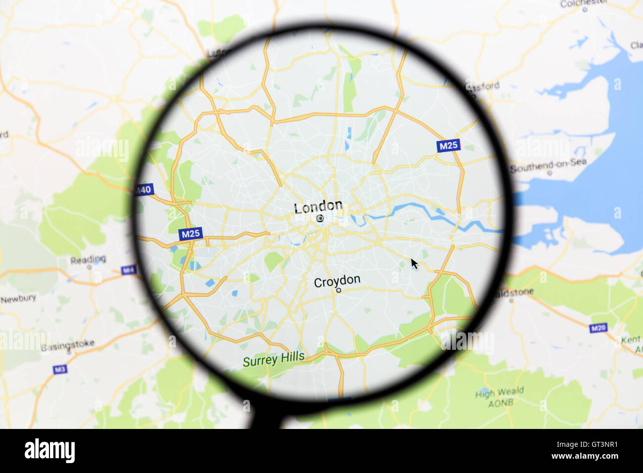 Mappa di Londra su Google Maps sotto una lente di ingrandimento Foto ...