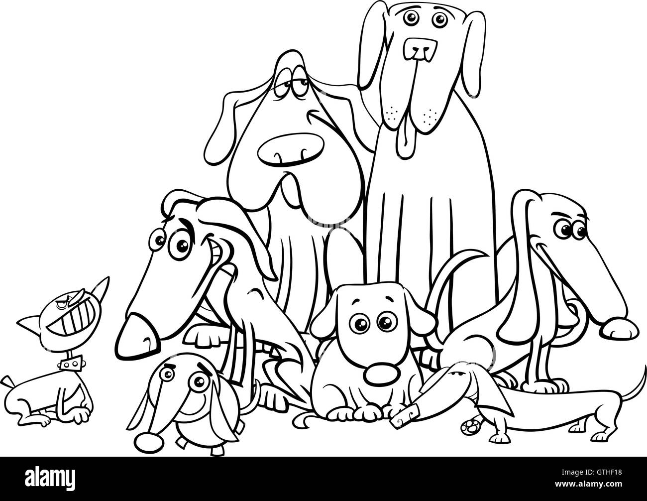Bianco e Nero Cartoon illustrazione di cani personaggi animali libro da ...