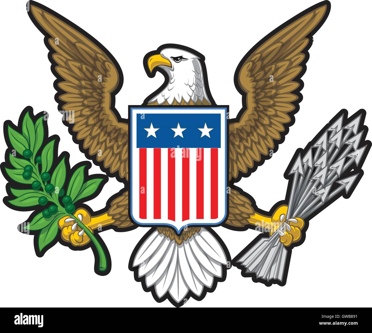 Disegno Simbolo Aquila Americana Aquila Calva E Bandiera Americana.