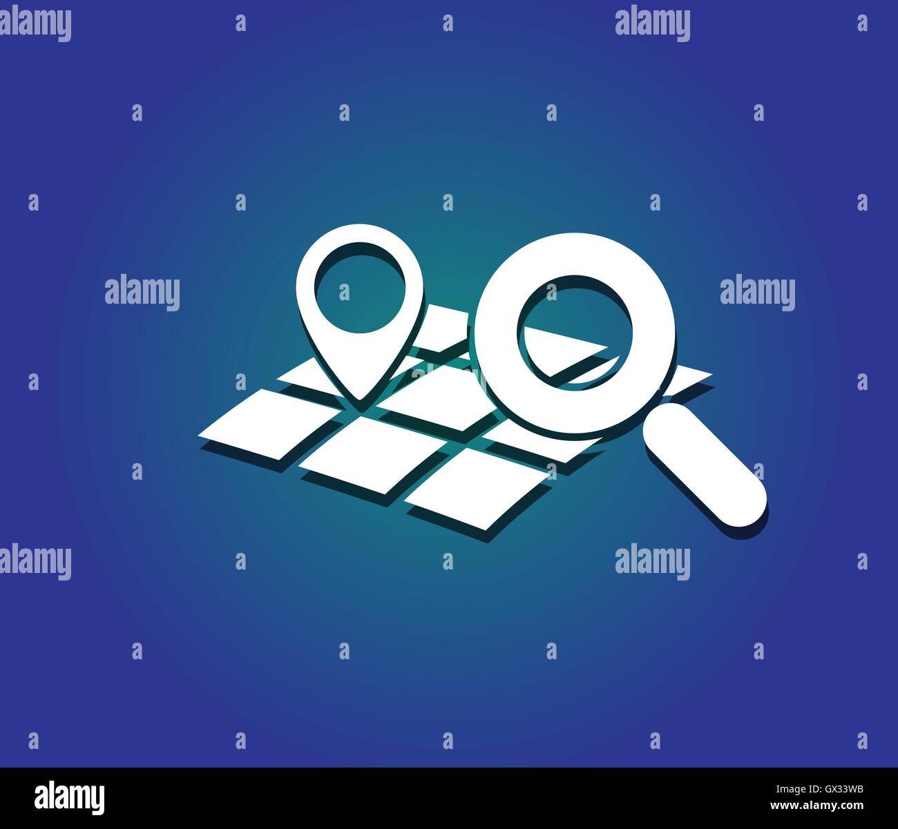 Geo localizzazione segno sul simbolo della mappa con lente di ...