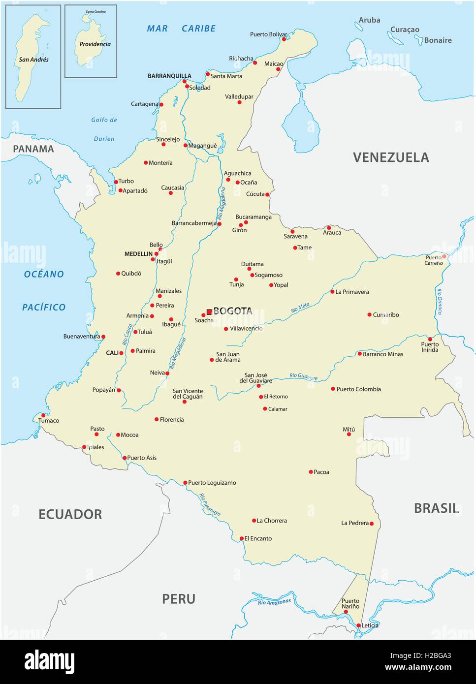 Mappa di Colombia Immagine e Vettoriale - Alamy