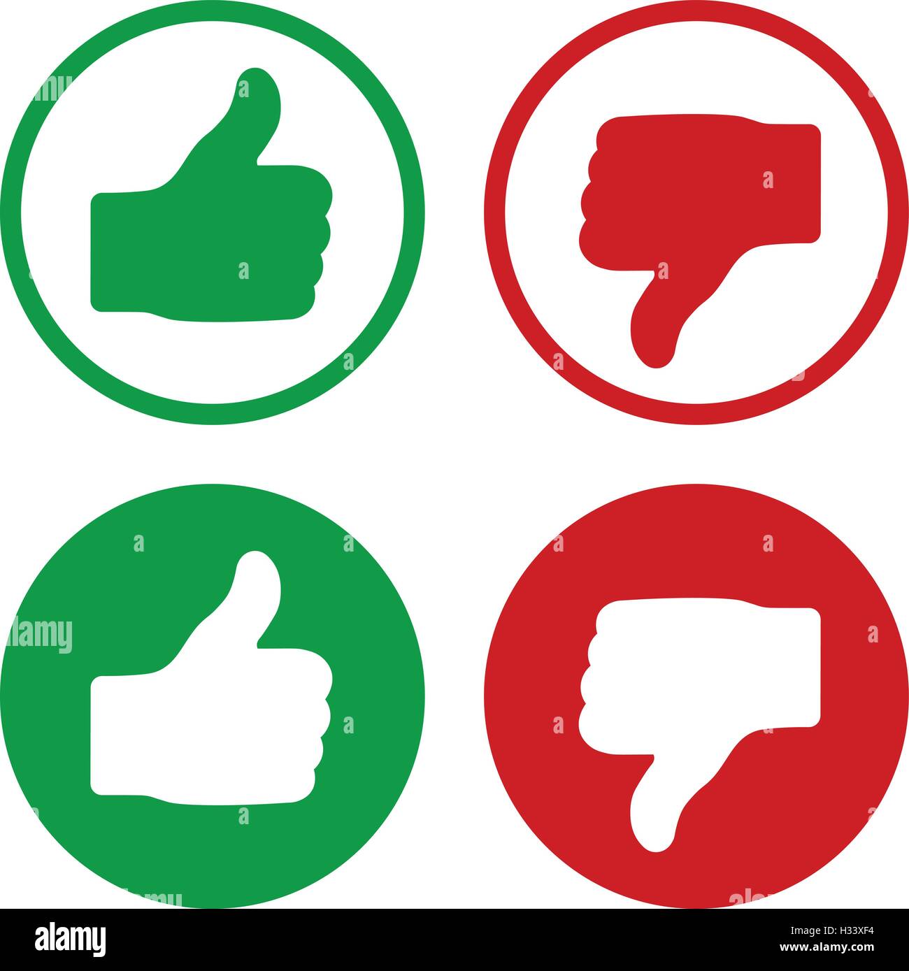 Il pollice verde e il pollice verso il basso rosso set di icone ...