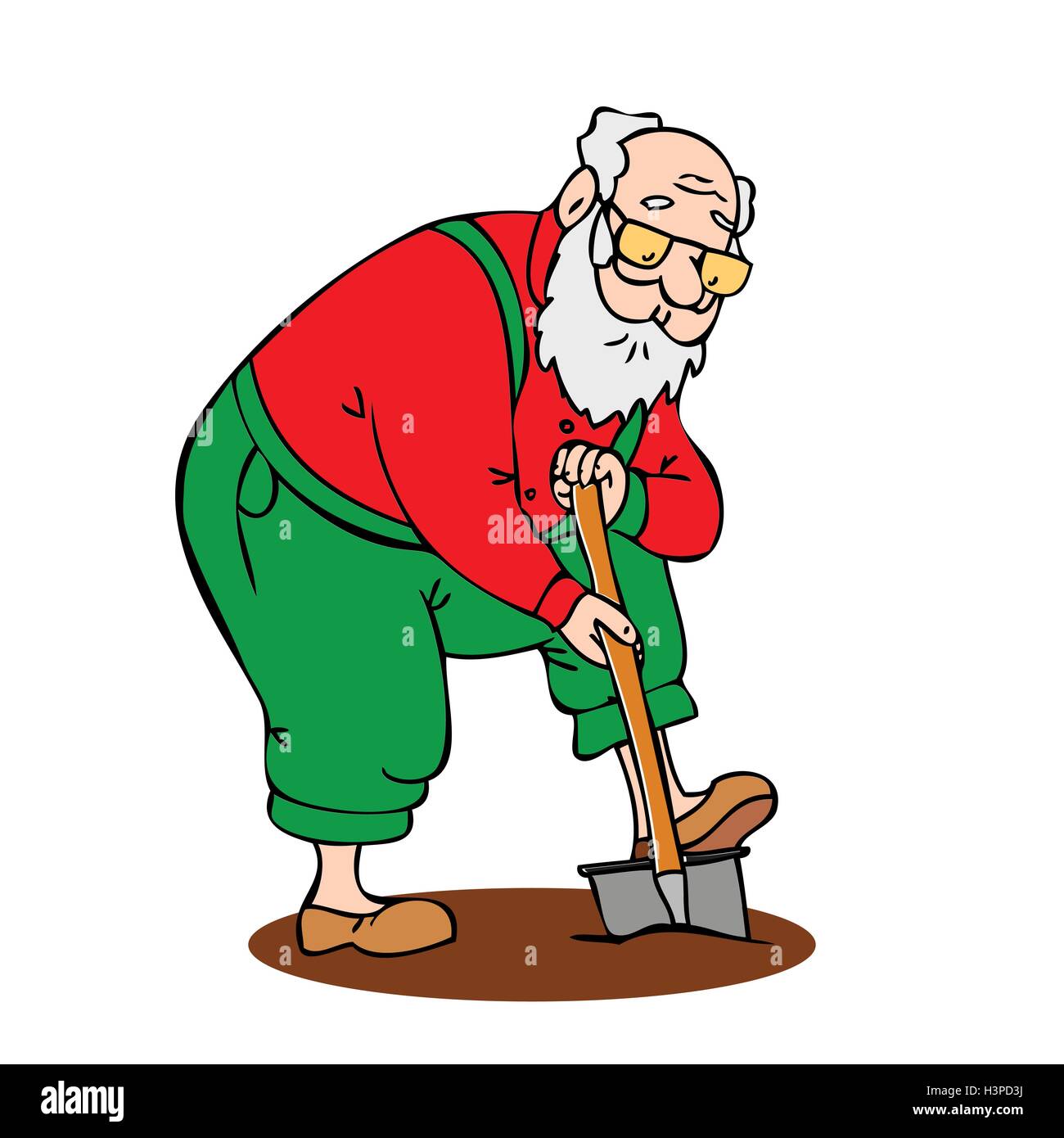 Funny vecchio uomo che lavora in giardino. Nonno con una lunga barba ...