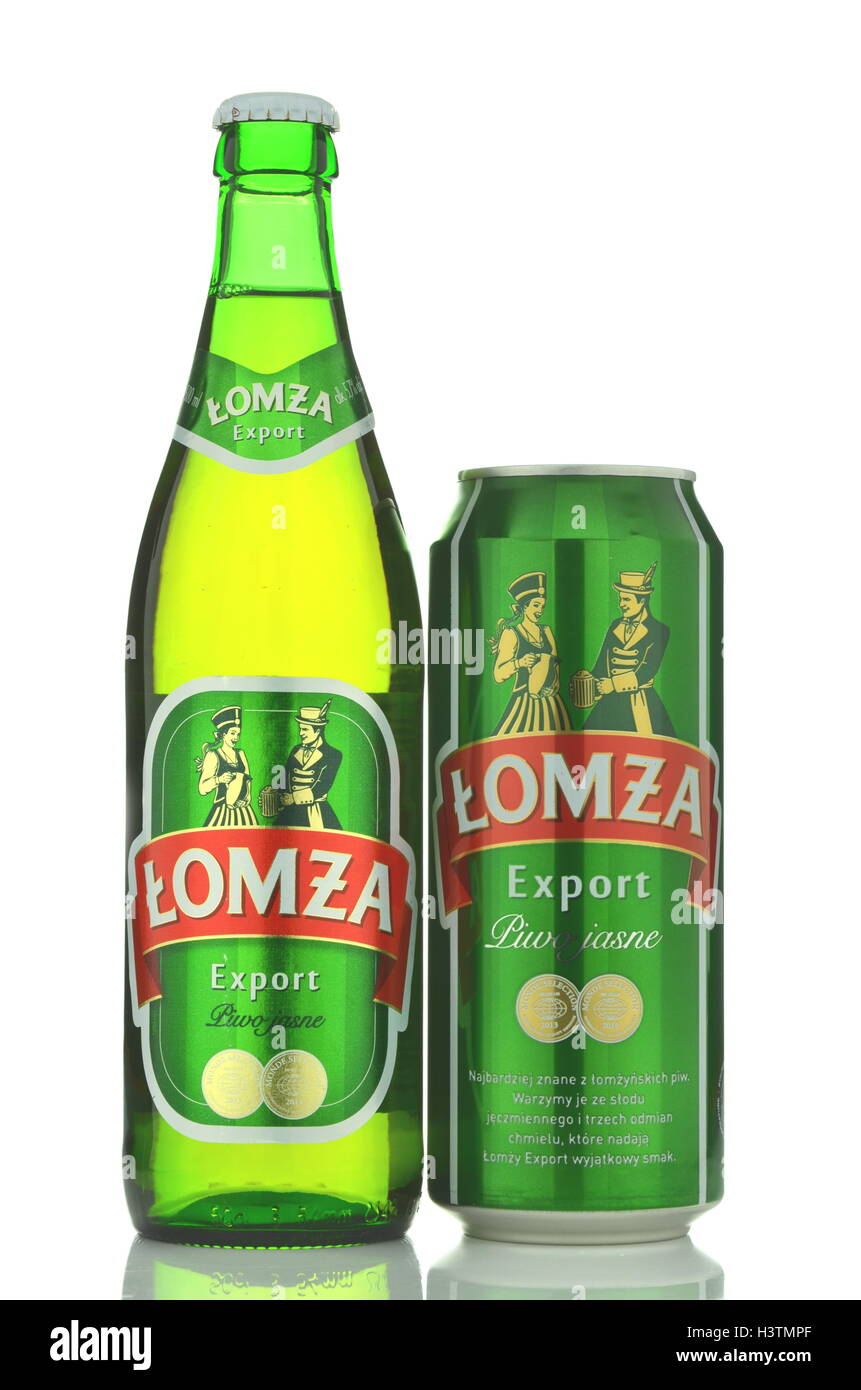 Lomza pastorizzato di birra lager isolato su sfondo bianco. Lomza ...
