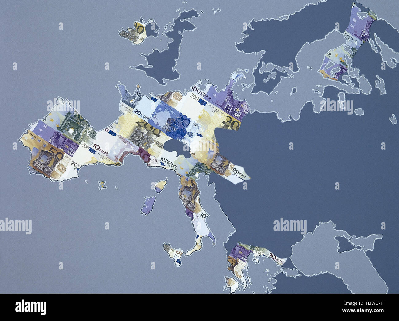 Icona, Unione monetaria europea, mappa, Europa, euro, banconote, EWWU ...