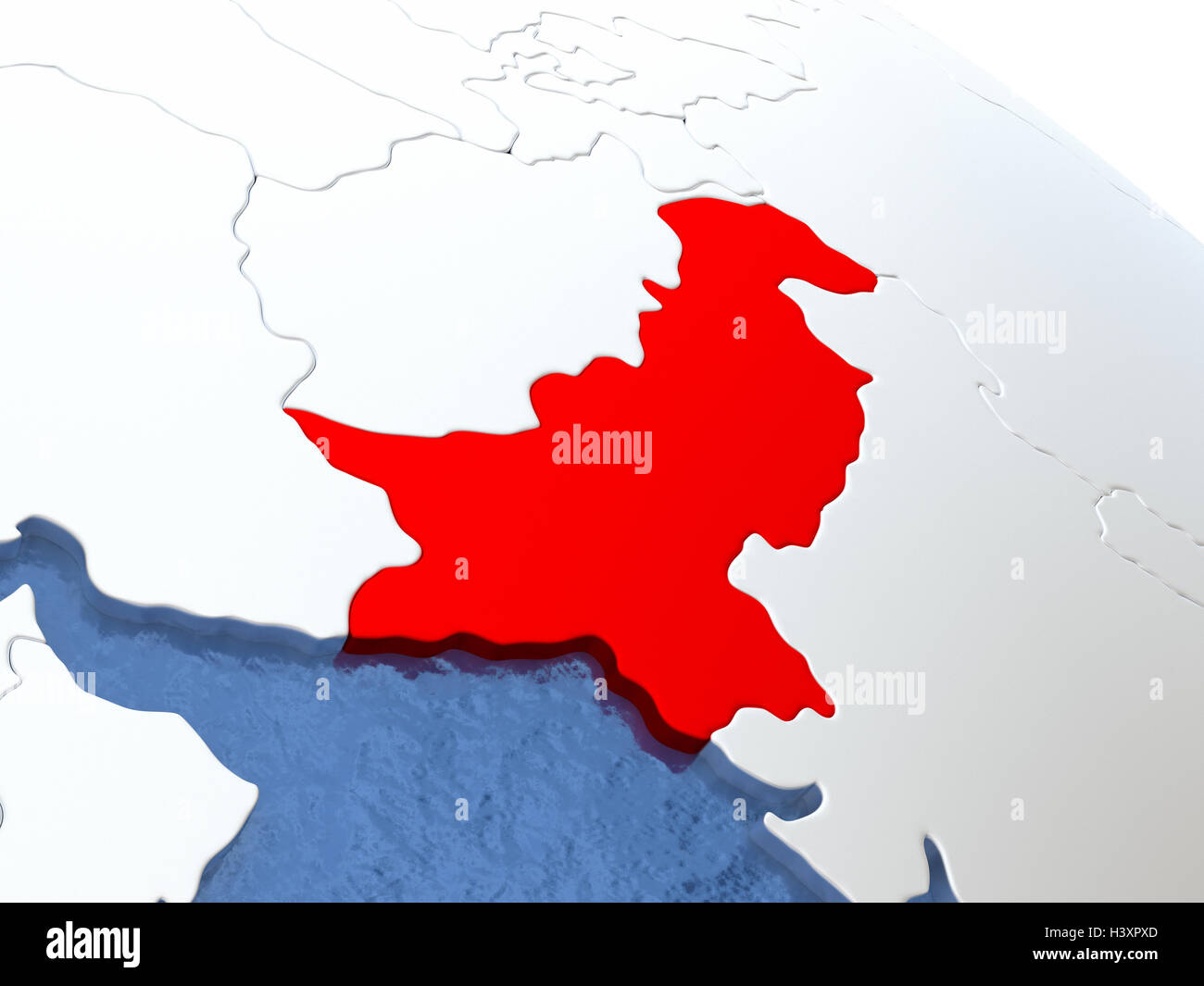 Mappa del Pakistan sul globo metallico con terra e acqua realistica. 3D ...