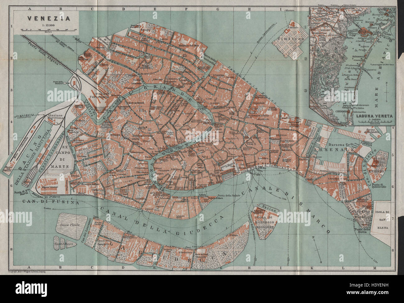 VENEZIA Venezia città pianta della città. Inset lagune venete. Mappa ...