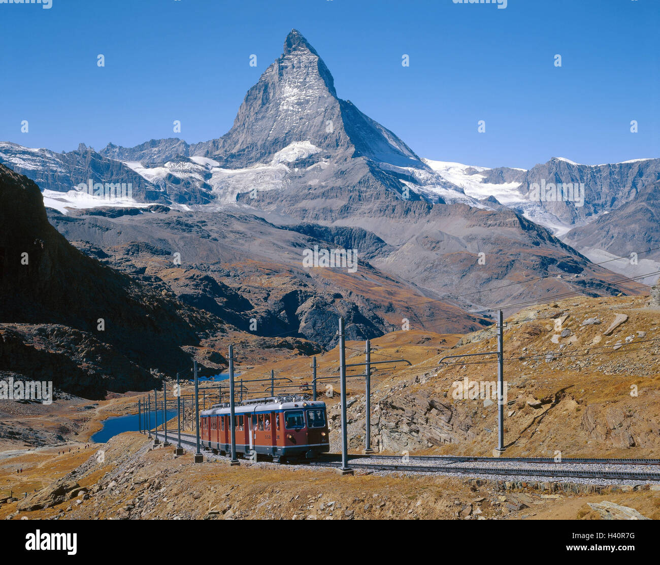 La Svizzera, Vallese, cerio-debolmente, Gornergrat, rosso il pavimento ...