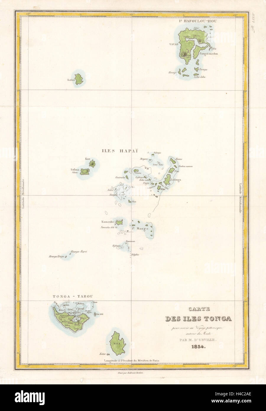 "Carte des Iles Tonga'. Arcipelago di Tonga. Dumont D'Urville 1834 ...