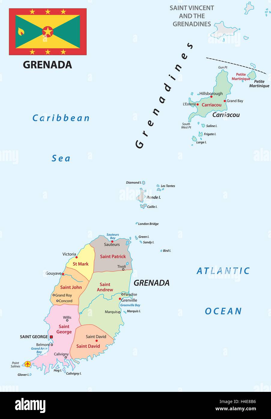 Mappa dell'isola di grenada immagini e fotografie stock ad alta ...