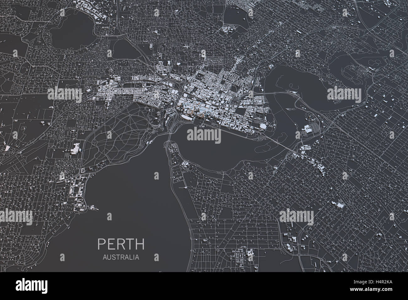 Mappa di Perth, vista satellitare, città, Australia. Il rendering 3D ...