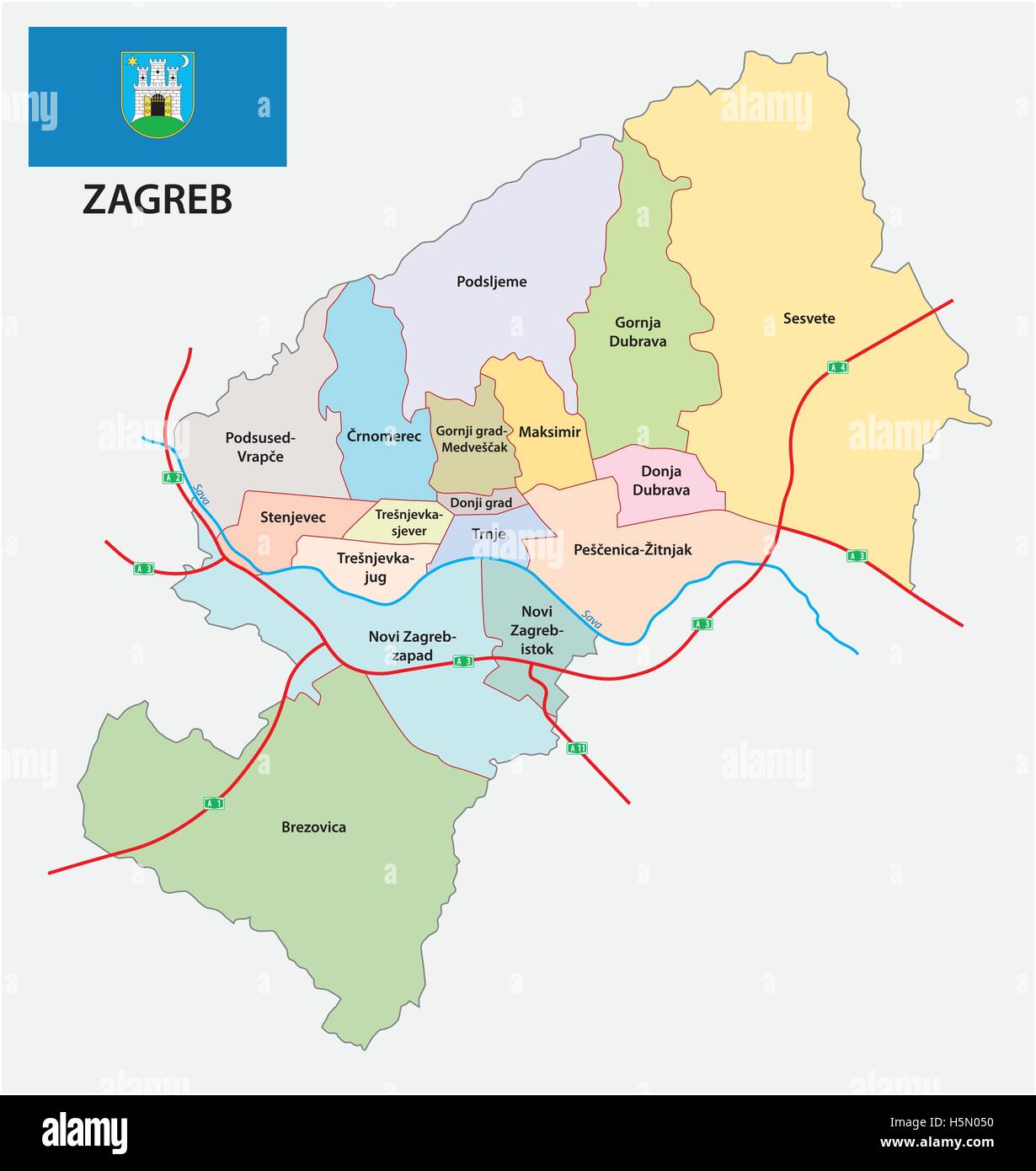 Croatia political map capital zagreb Immagini Vettoriali Stock - Alamy