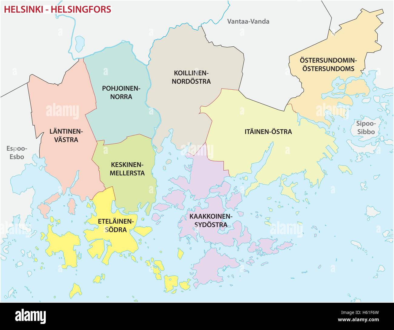 Helsinki mappa della zona Immagine e Vettoriale - Alamy