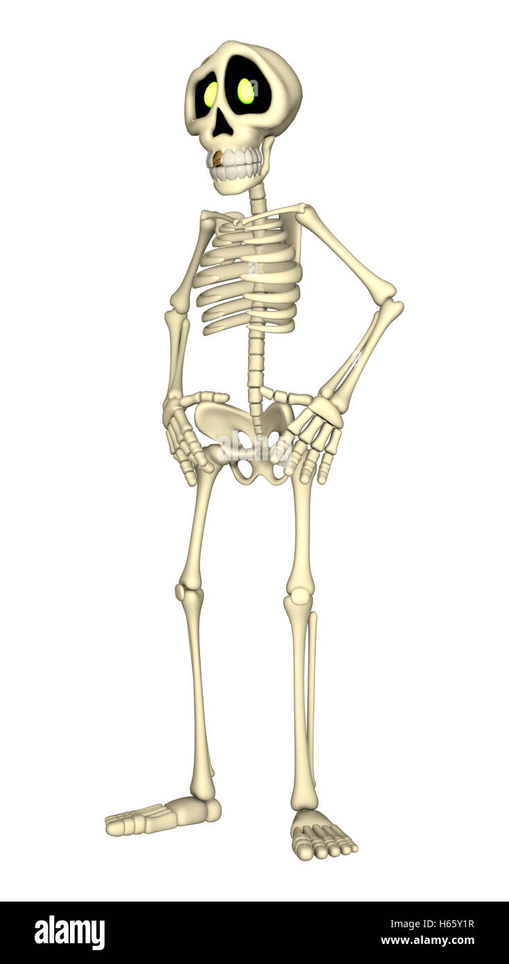 3D rendering di un cartone animato scheletro umano isolato su sfondo ...