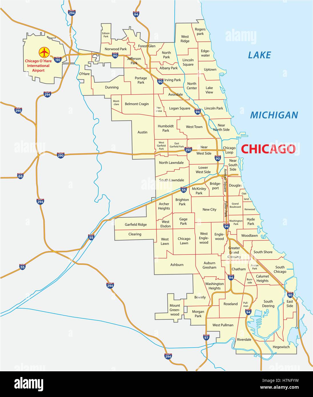 Mappa della zona di chicago Immagini Vettoriali Stock - Alamy